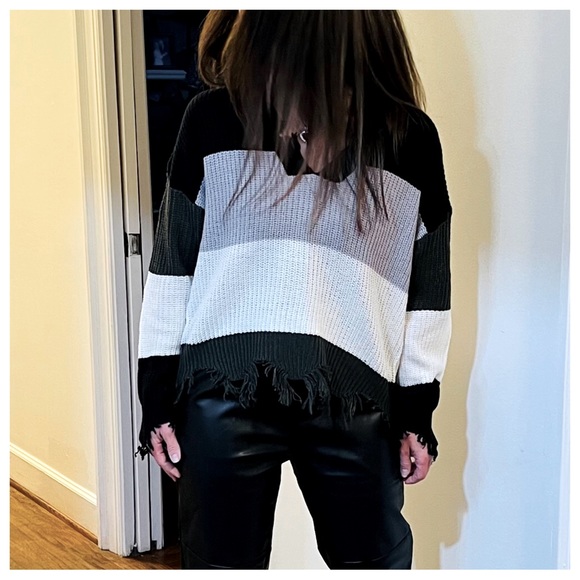 ShopEvelynne | Sweaters | 32 Chic Color Block Frayed Sweater | Poshmark